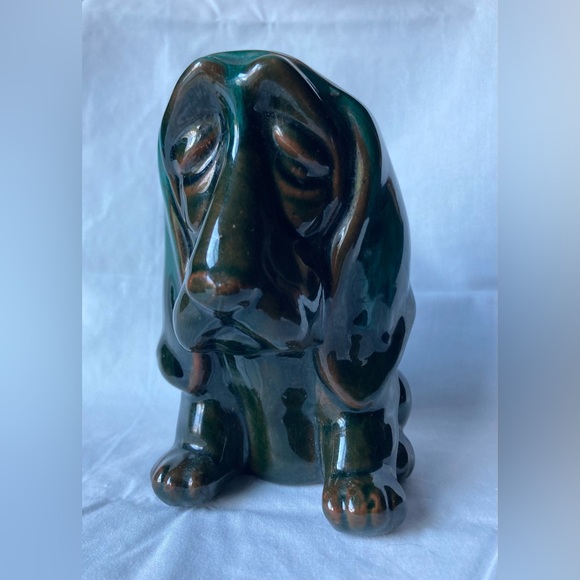 Art | Canuck Pottery Bassett Hound Greenblack Drip Glazed Bank W Plug ...